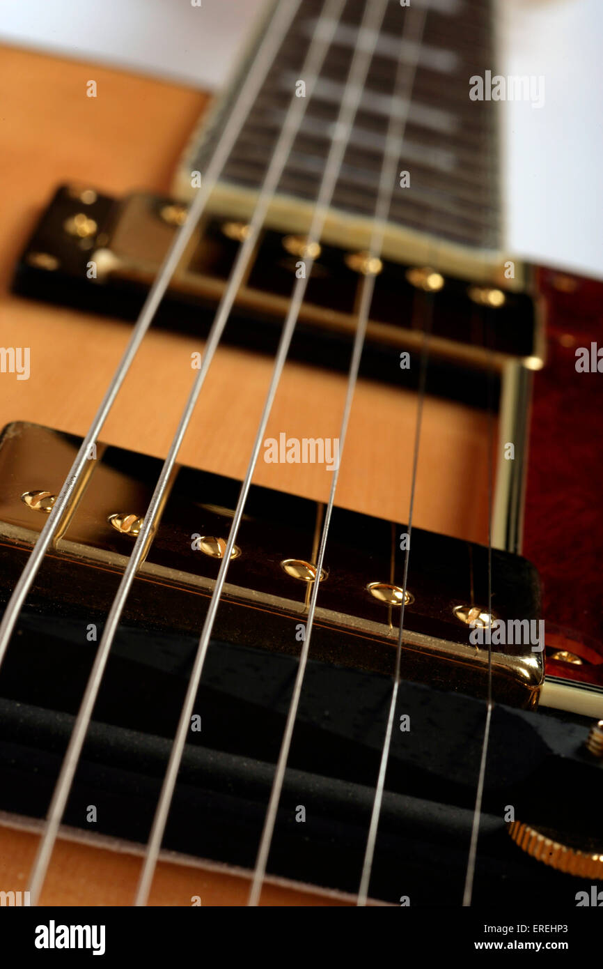 Close up detail on a Semi acoustic Guitar by Epiphone, Joe Pass model ...
