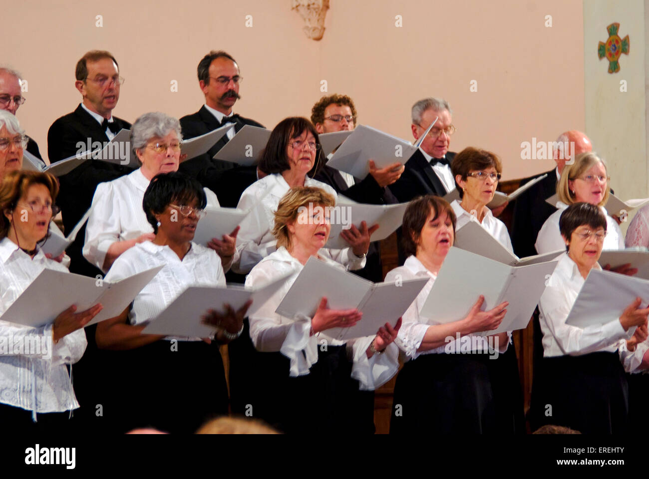 Mixed adult choir, performing in the church of Marguerittes, a village ...