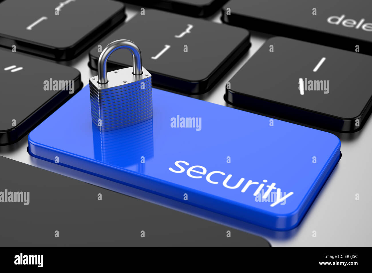 3d illustration of chrome padlock on the computer keyboard. Security ...