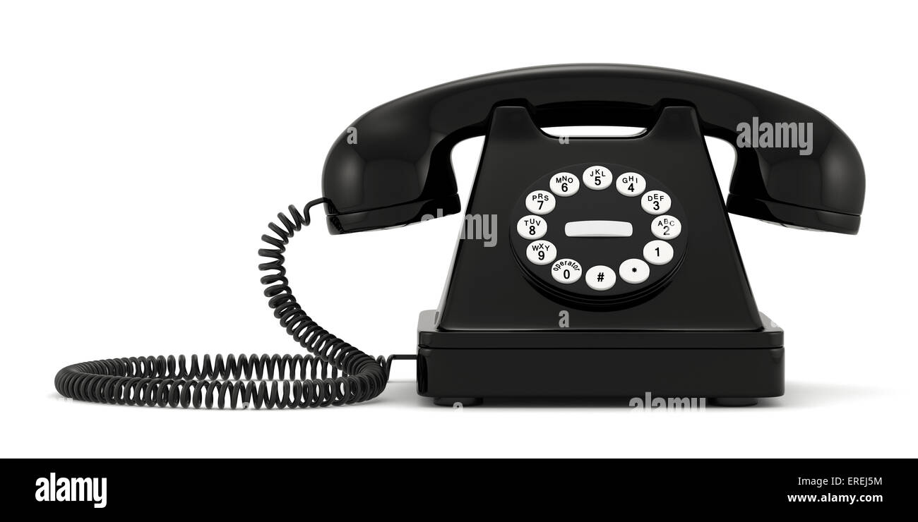 3d illustration of black old-fashioned phone on white background Stock ...