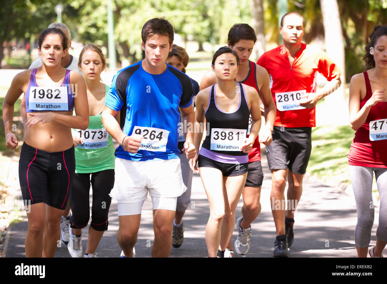 Group Of Marathon Runners At Start Of Race Stock Photo - Alamy