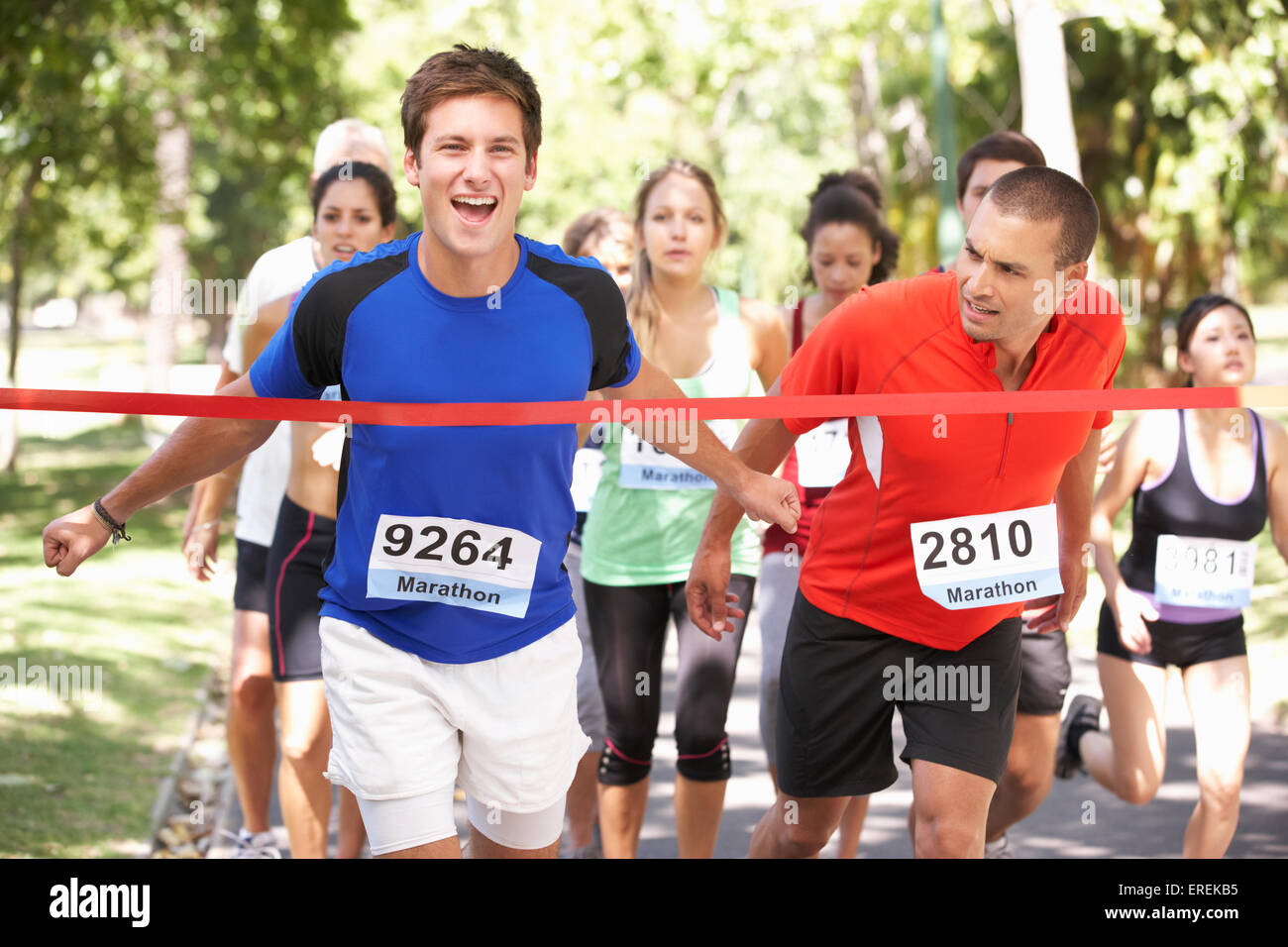 Male Athlete Winning Marathon Race Stock Photo - Alamy