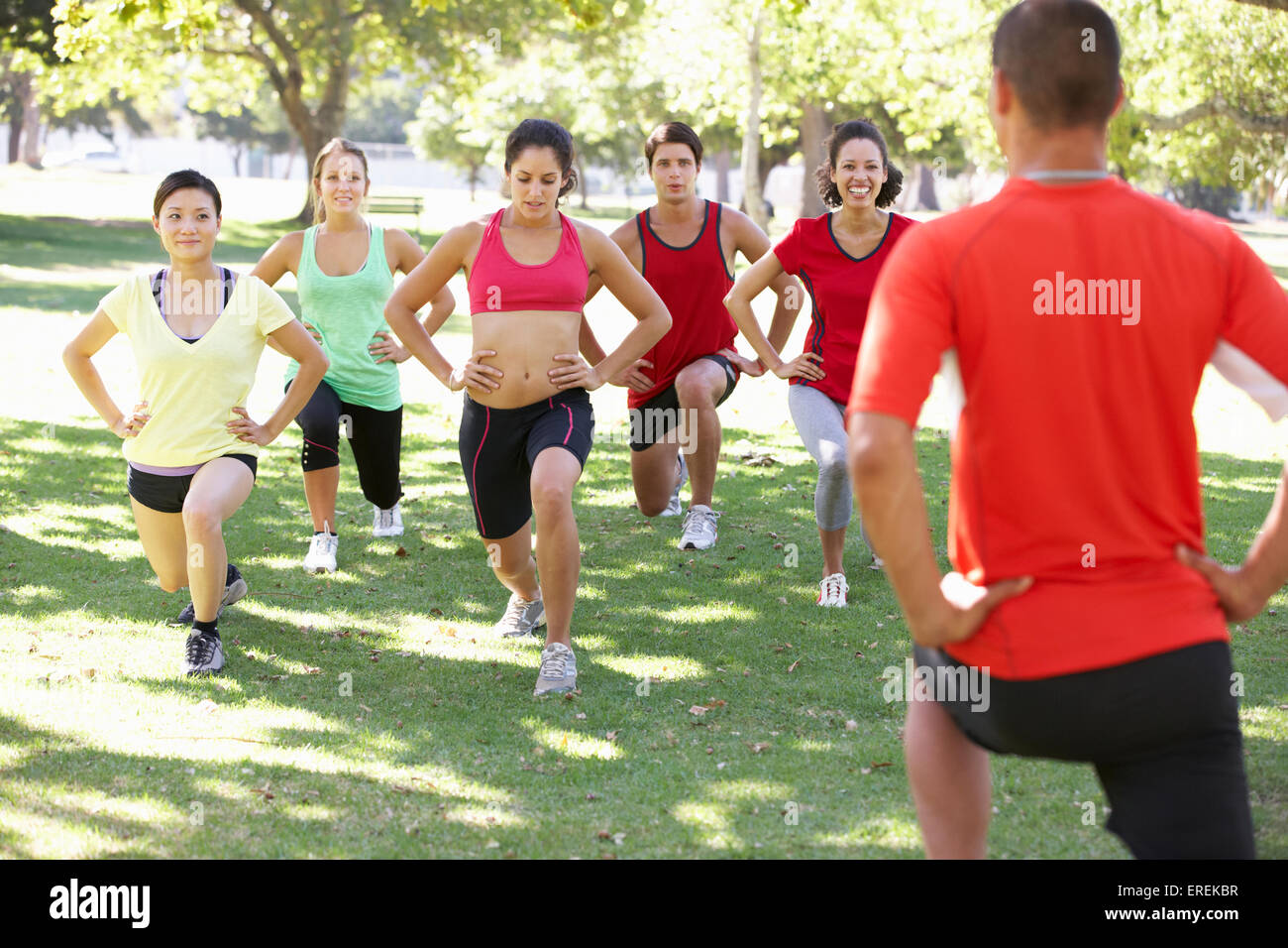 Instructor Running Fitness Boot Camp Stock Photo - Alamy