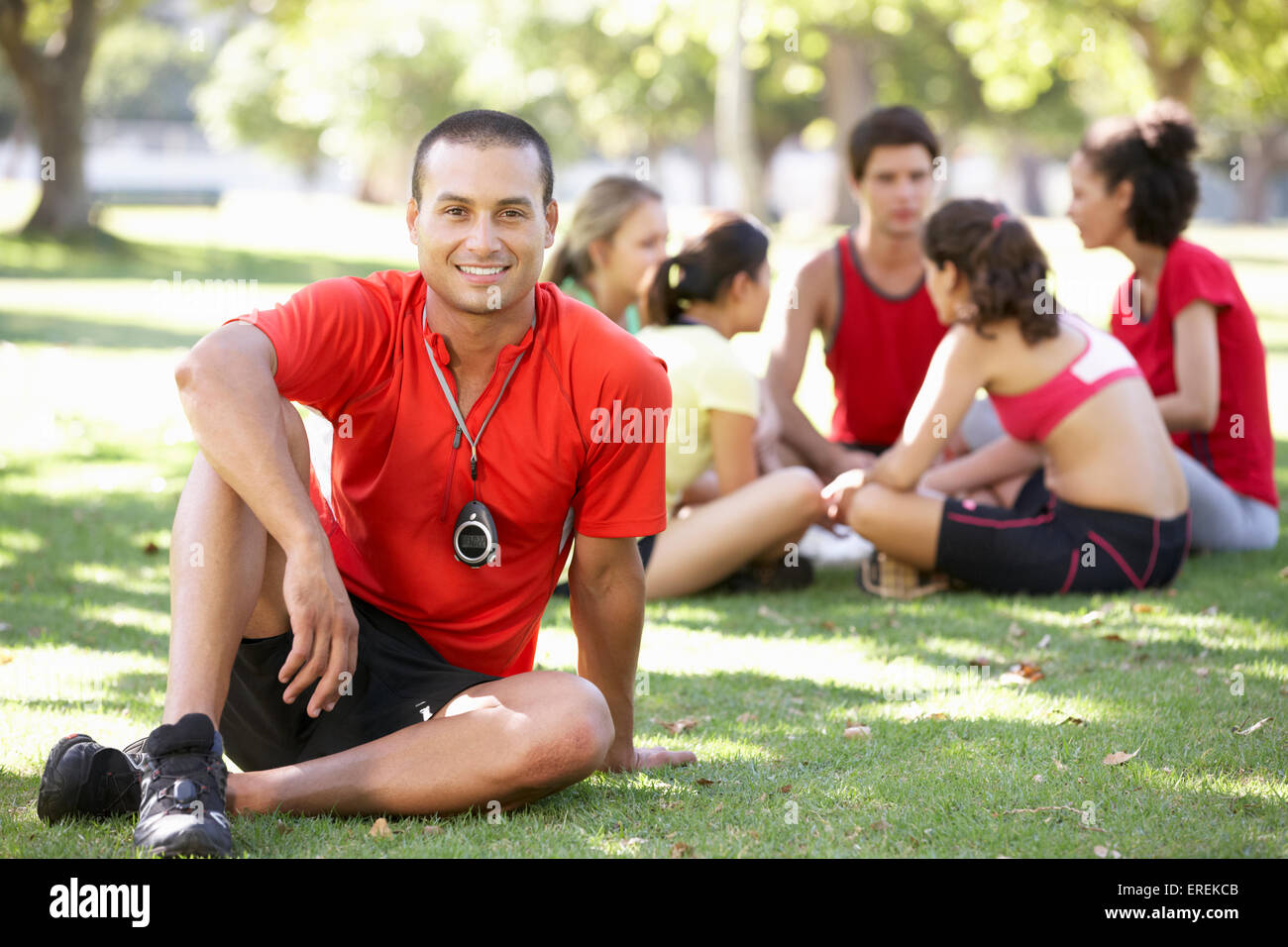 Instructor Running Fitness Boot Camp Stock Photo - Alamy