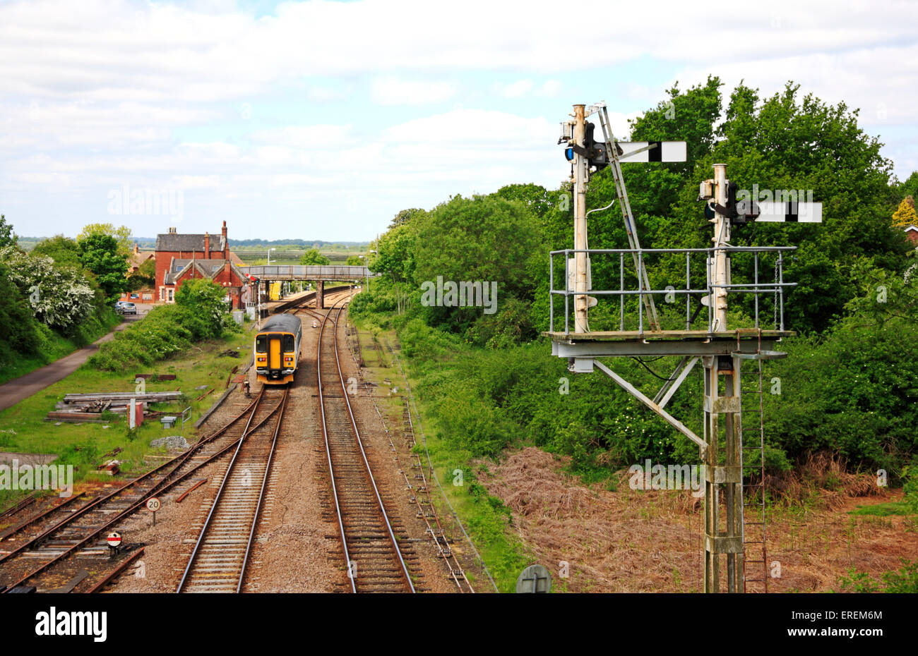 A view of the railway station on the Wherry Lines at Reedham, Norfolk ...