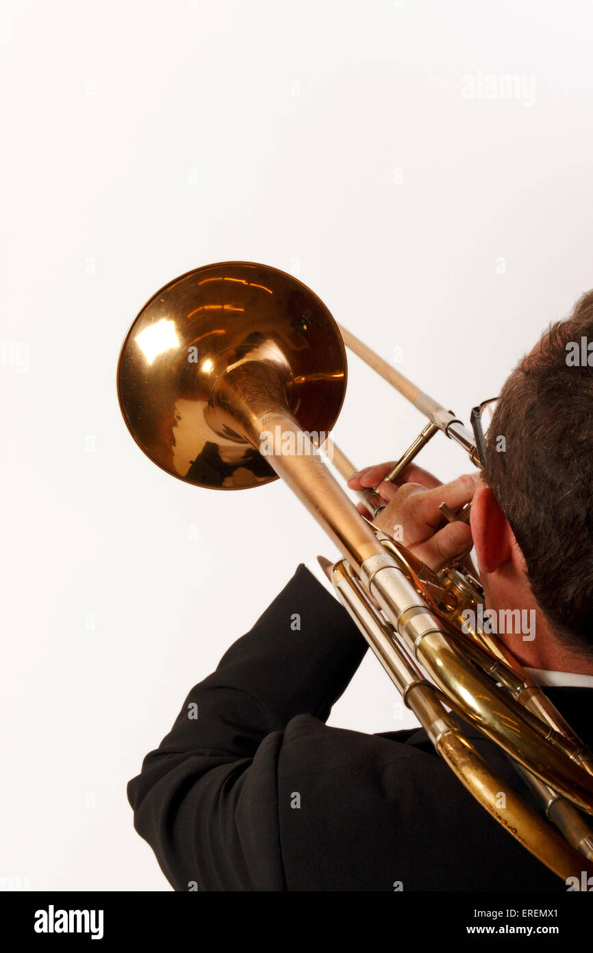 Tenor Trombone player in playing position Stock Photo - Alamy