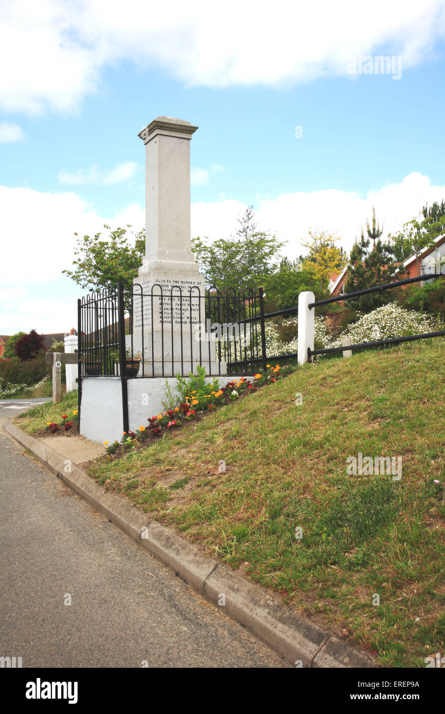 A war memorial in the village of Reedham in the Norfolk Broads, England ...
