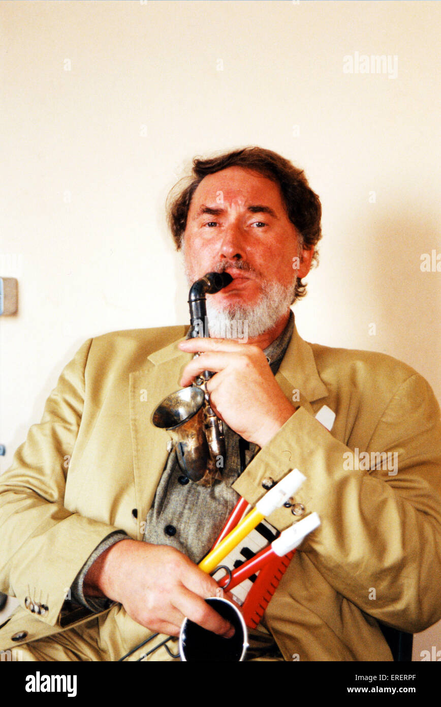 Heinz Carl Gruber in 1998 playing toy saxophone. Austrian Composer, b ...