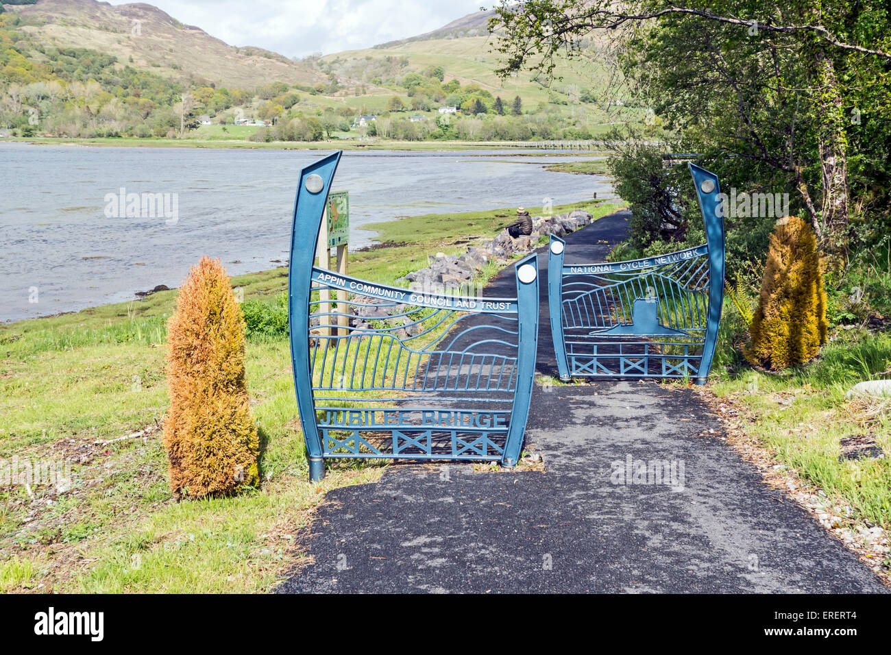Entrance to Jubilee Bridge crossing the tidal marshes of Loch Laich ...