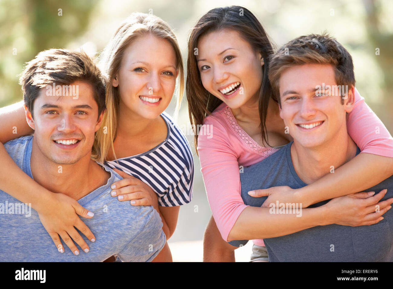 Two Young Couples Out On Summer Walk Together Stock Photo - Alamy