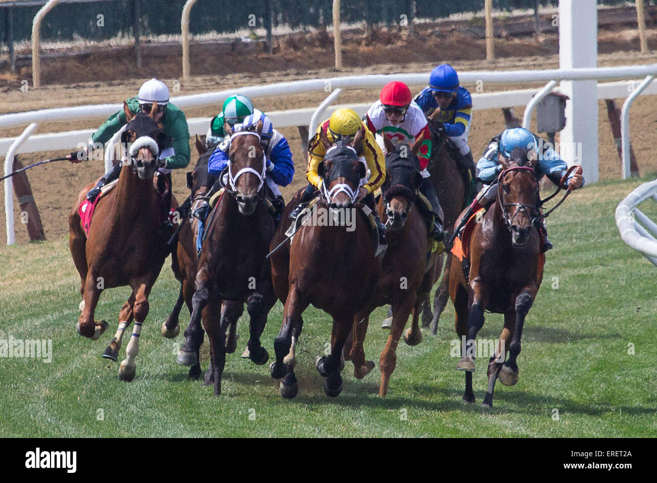Around the bend- a group of racers round the bend as they jockey for ...
