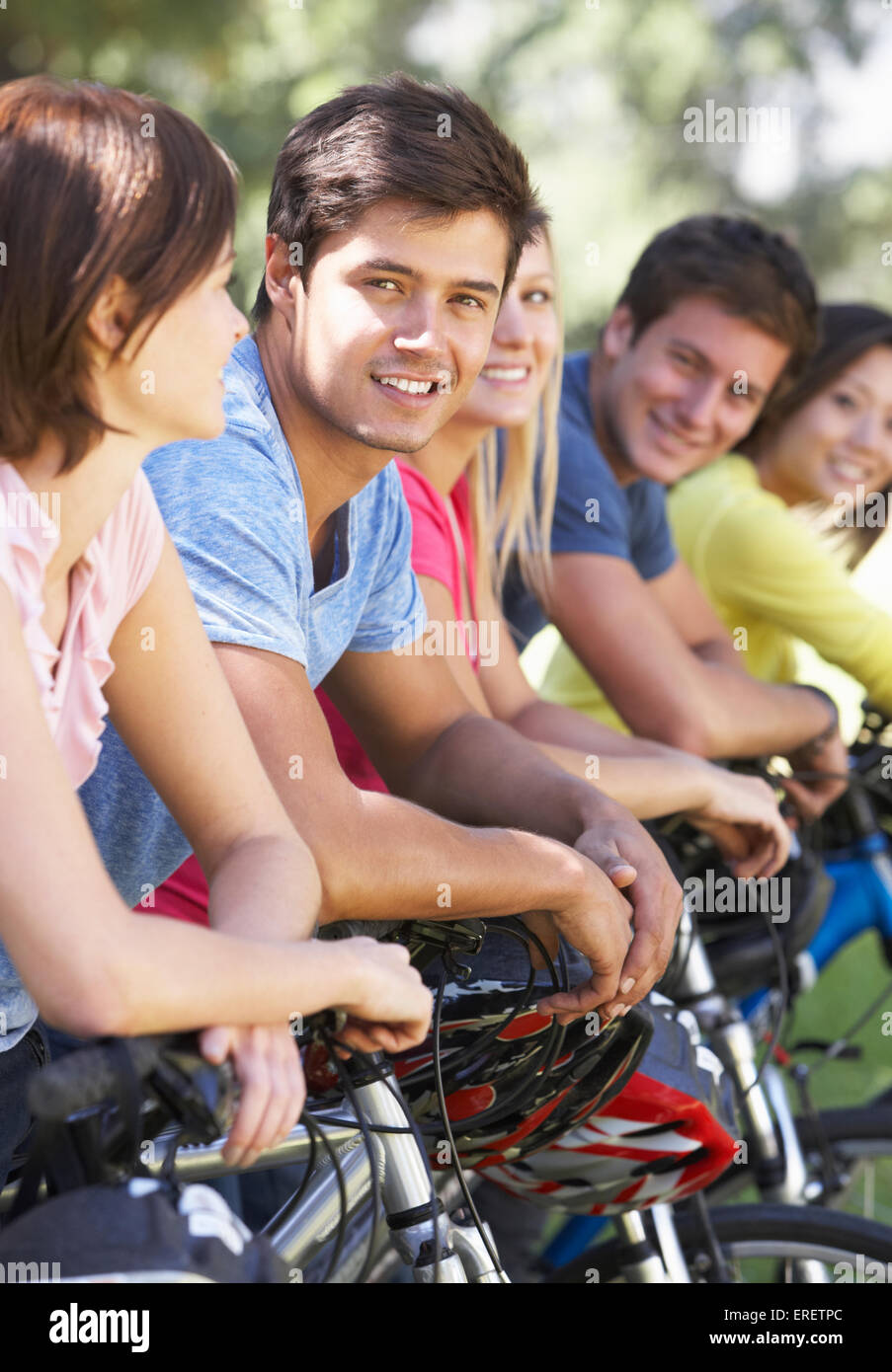 Group Of Young Friends On Cycle Ride In Countryside Stock Photo - Alamy