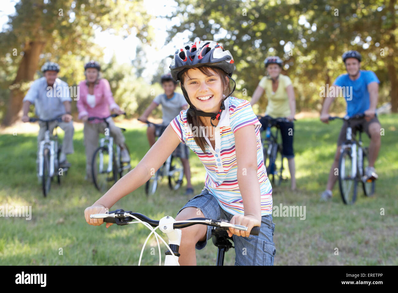 Three Generation Family On Cycle Ride In Countryside Stock Photo - Alamy