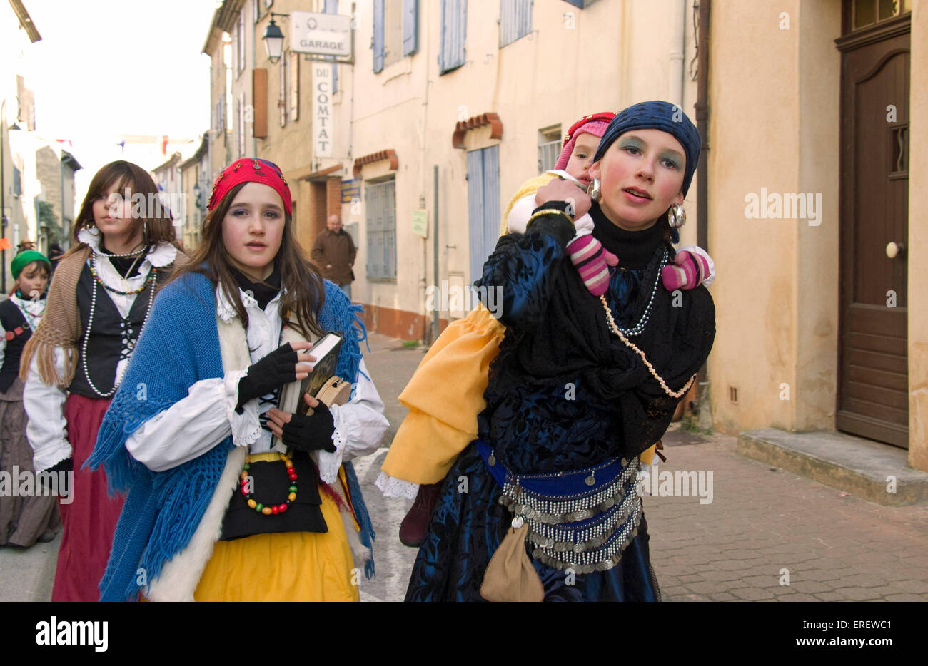 Girls in gypsy costumes taking part in a Valentine's Day parade in the ...