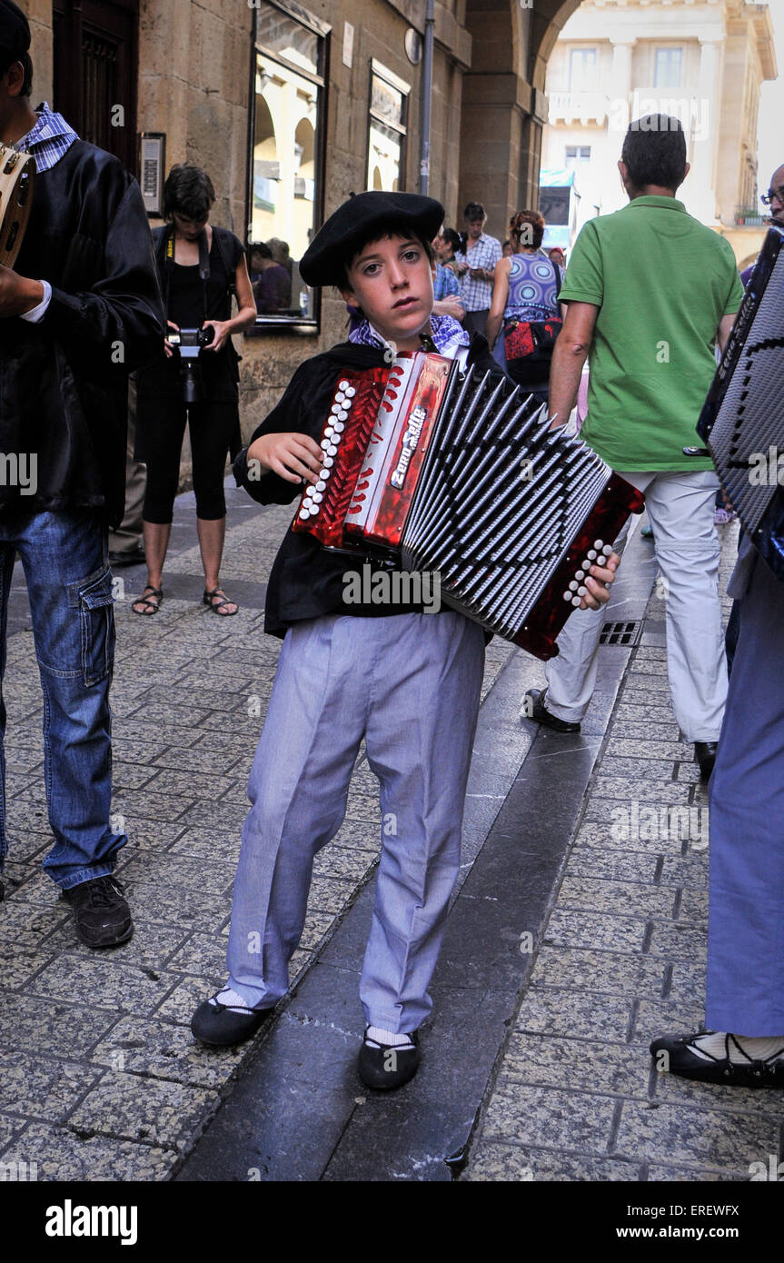 A boy plays an accordion during Basque Week that celebrates the Basque ...