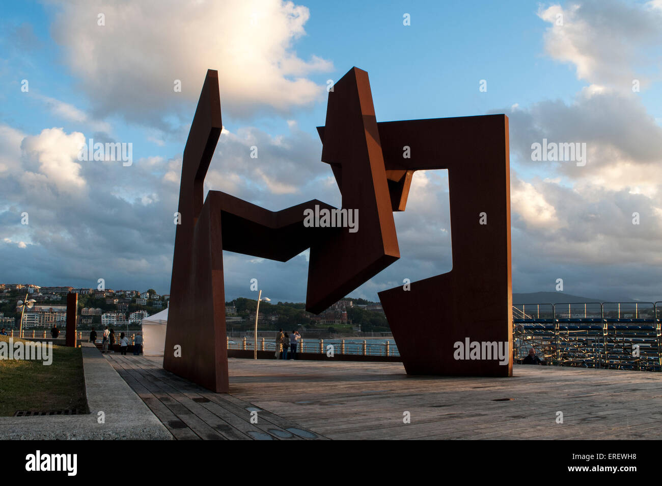 A sculpture by artist Jorge Oteiza on the water front San Sebastian ...