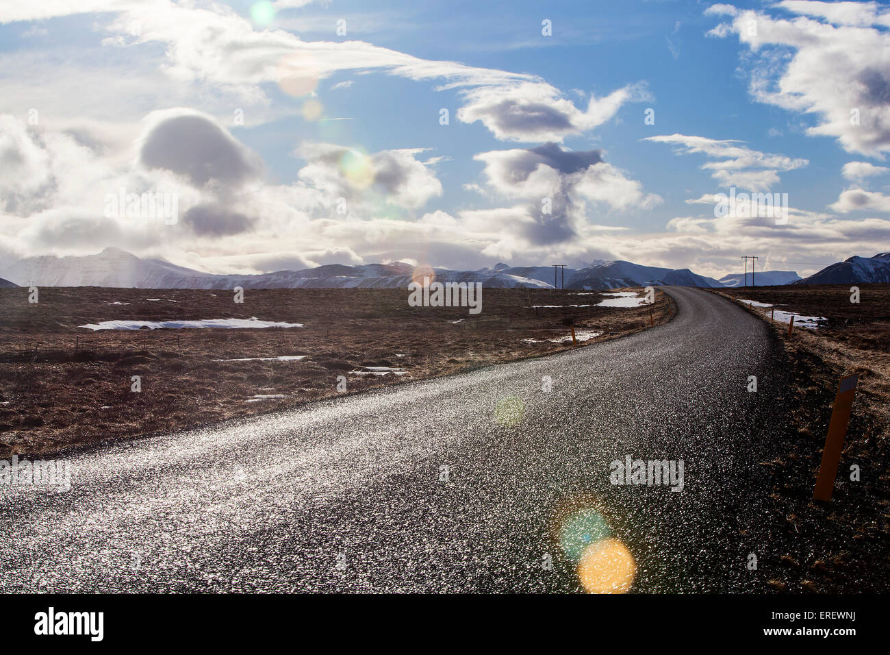 Snowy volcano landscape with dramatic clouds in West Iceland Stock ...