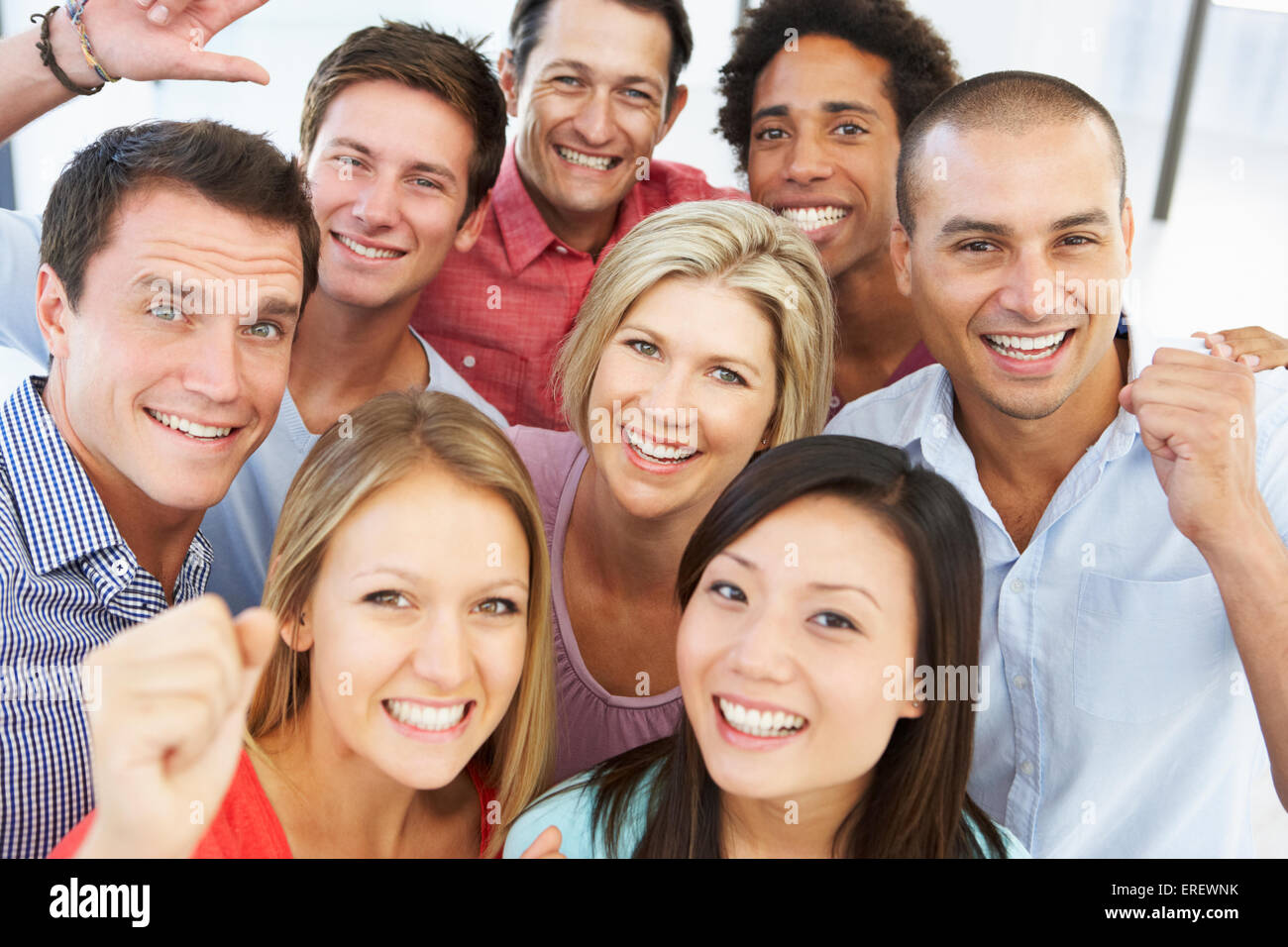 Elevated View Of Happy And Positive Business People In Casual Dress ...