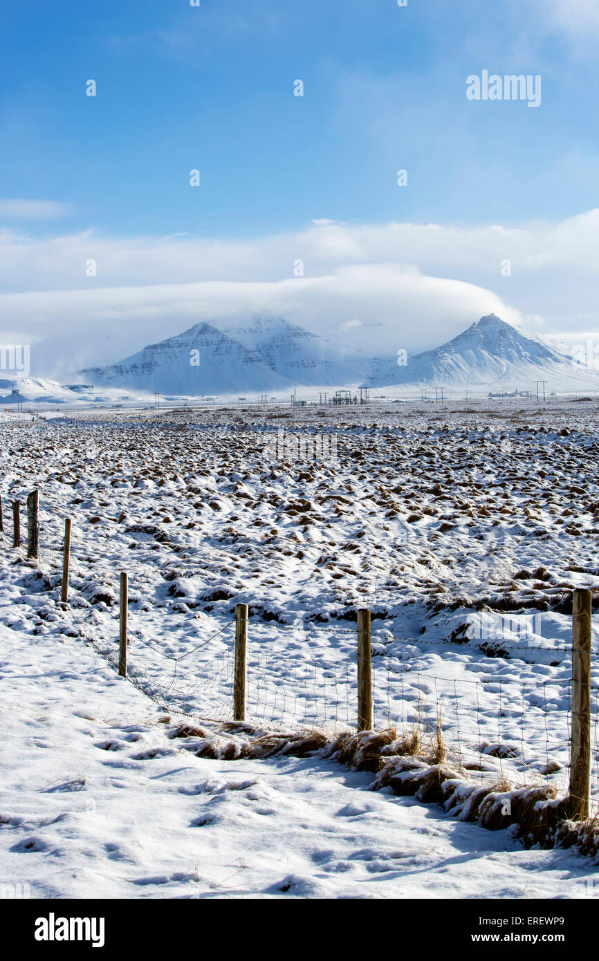 Impressive volcano winter mountain landscape in Iceland Stock Photo - Alamy