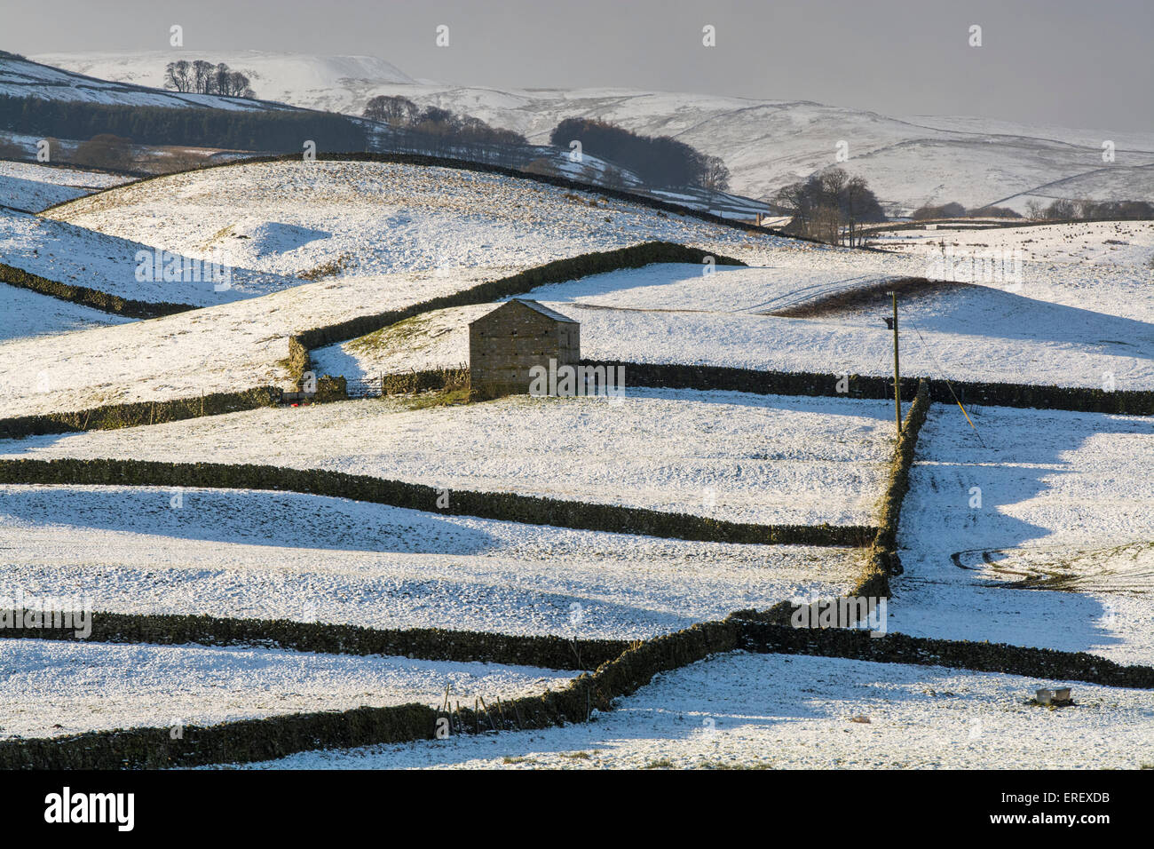 Drystone Wall patterns in the snow. Bainbridge, Wenslydale, North ...