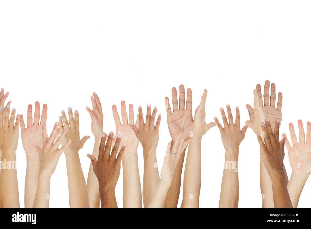 Close Up Of A Group Raising Their Hands Stock Photo - Alamy