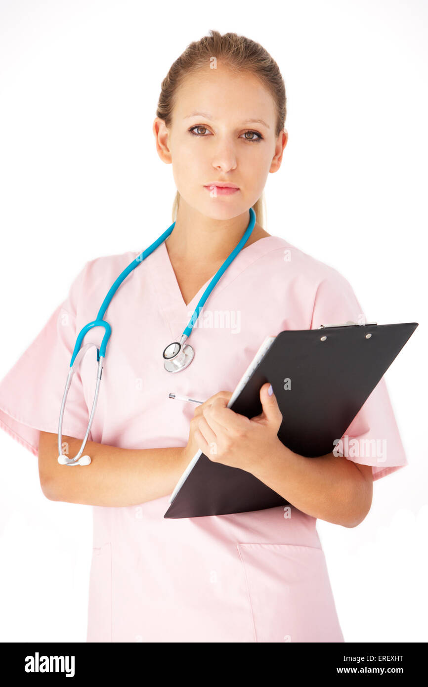 Studio Portrait Of Nurse Against White Background Stock Photo - Alamy