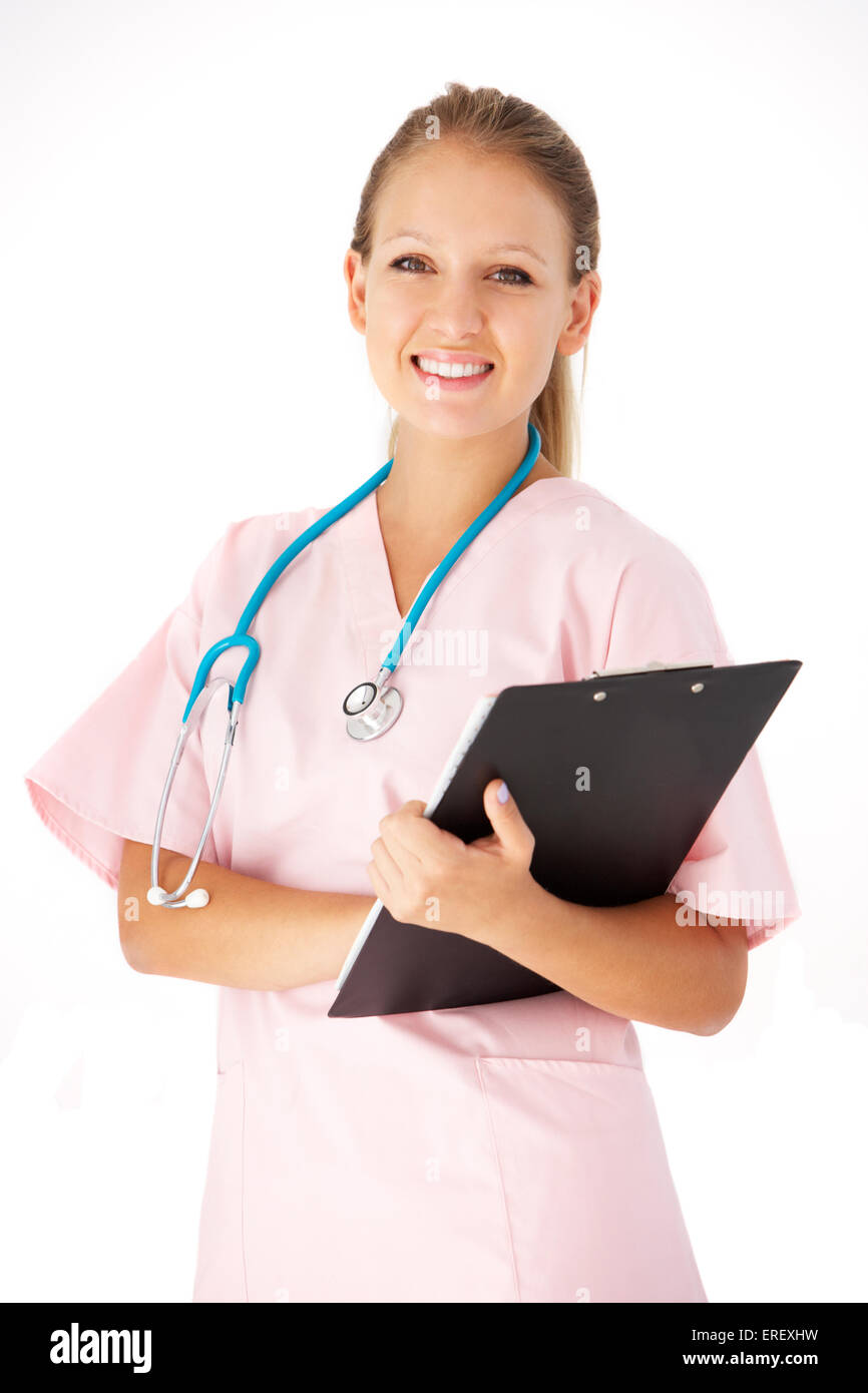 Studio Portrait Of Nurse Against White Background Stock Photo - Alamy