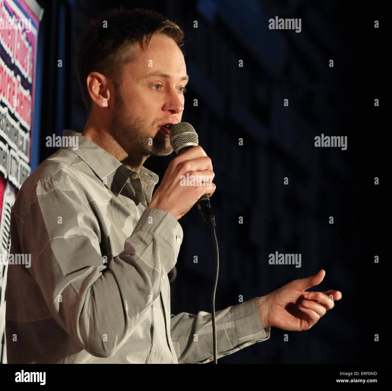 Biggleswade, UK. James Redmond performs at Castle Comedy Club ...