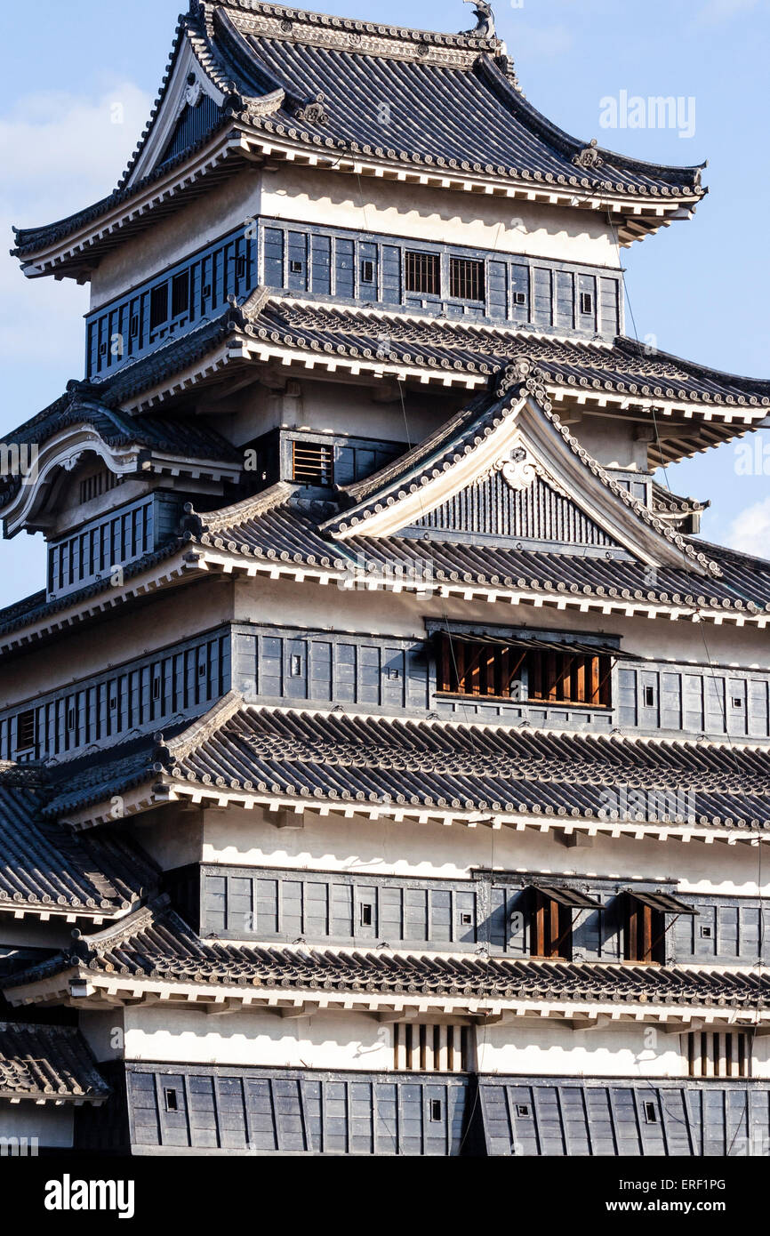 The main keep of Matsumoto castle in Japan. Sotogata style, it features ...