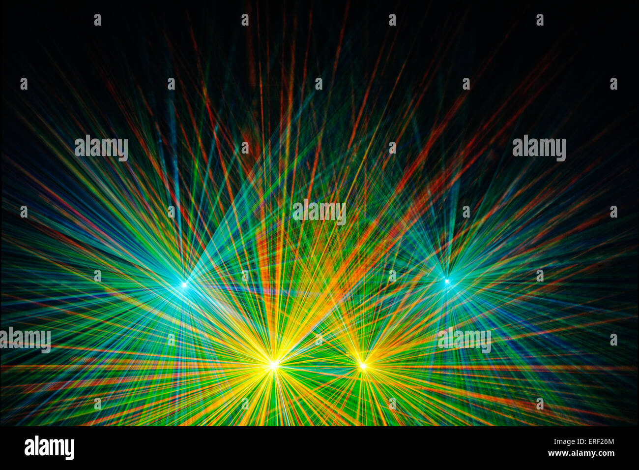 Bursts of thin, multicoloured laser beams - demonstration at the annual ...