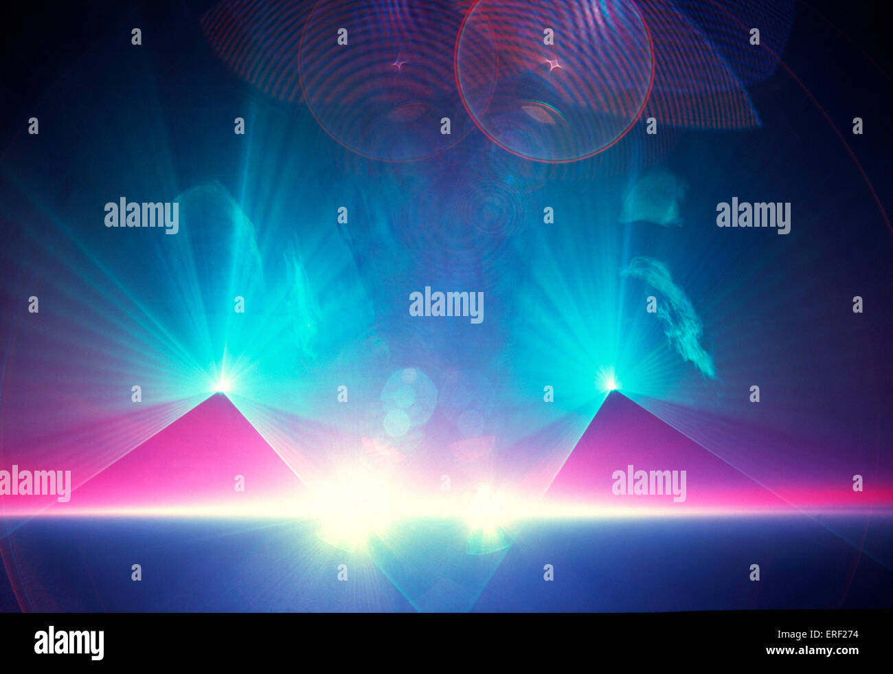 Purple and turquoise laser beams enhanced by smoke - demonstration at ...