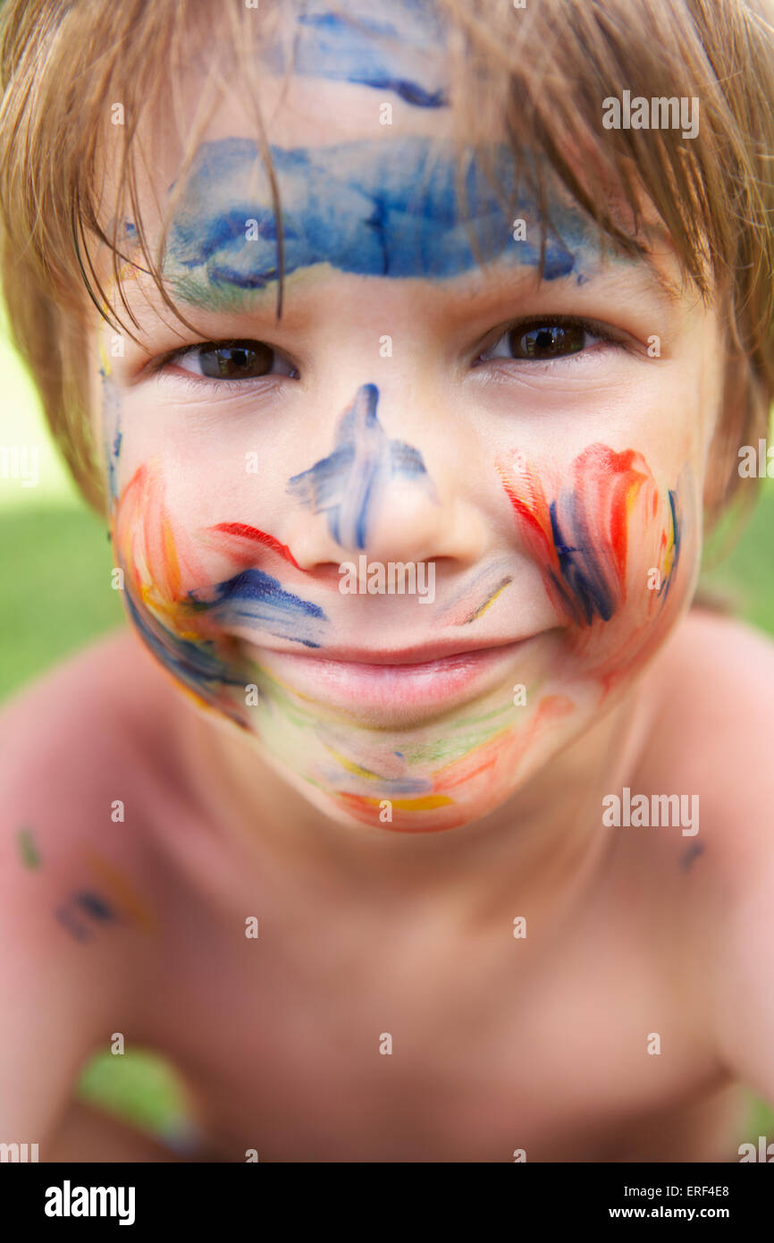 Head And Shoulders Portrait Of Boy With Painted Face Stock Photo - Alamy