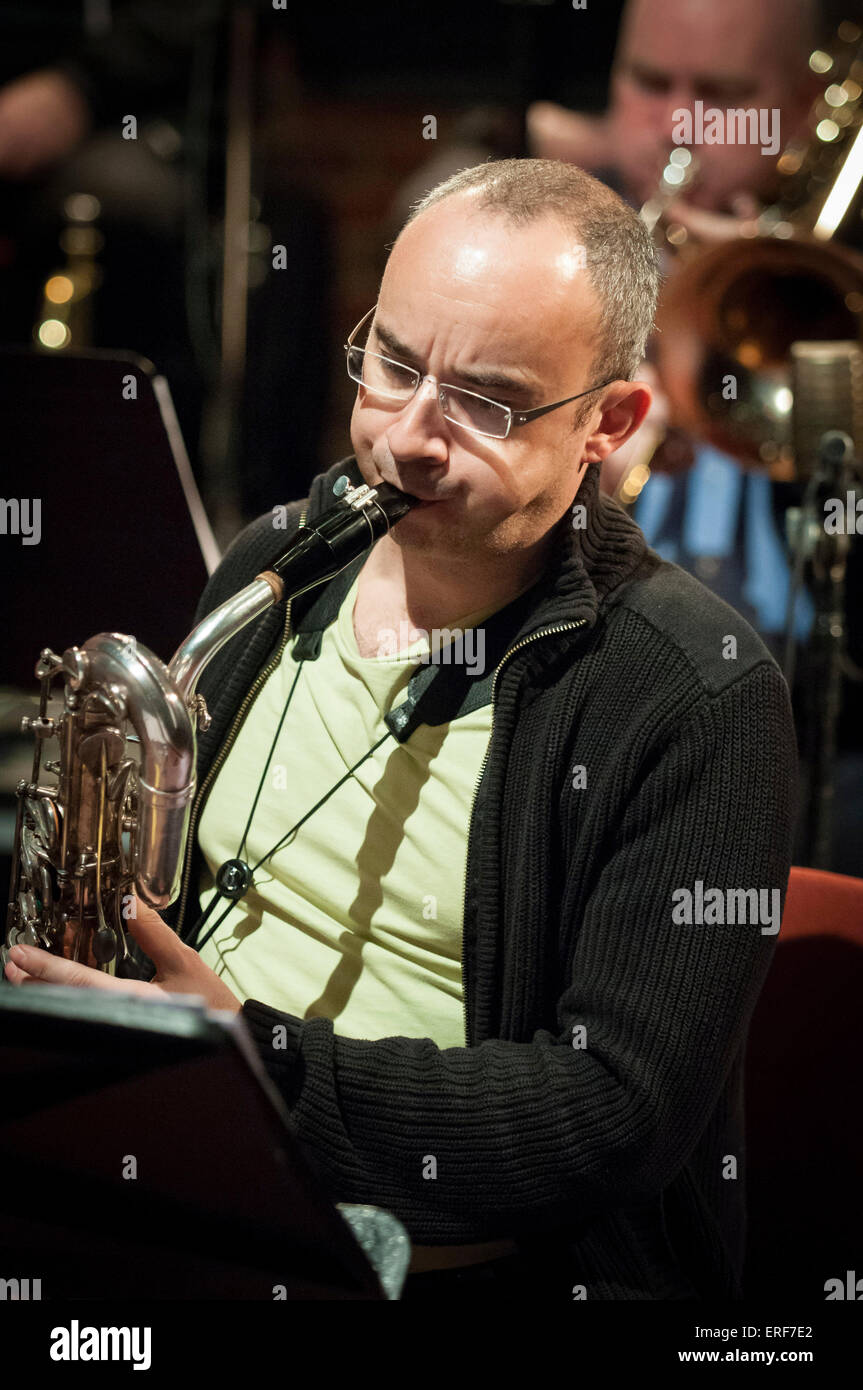 Man playing baritone saxophone hi-res stock photography and images - Alamy