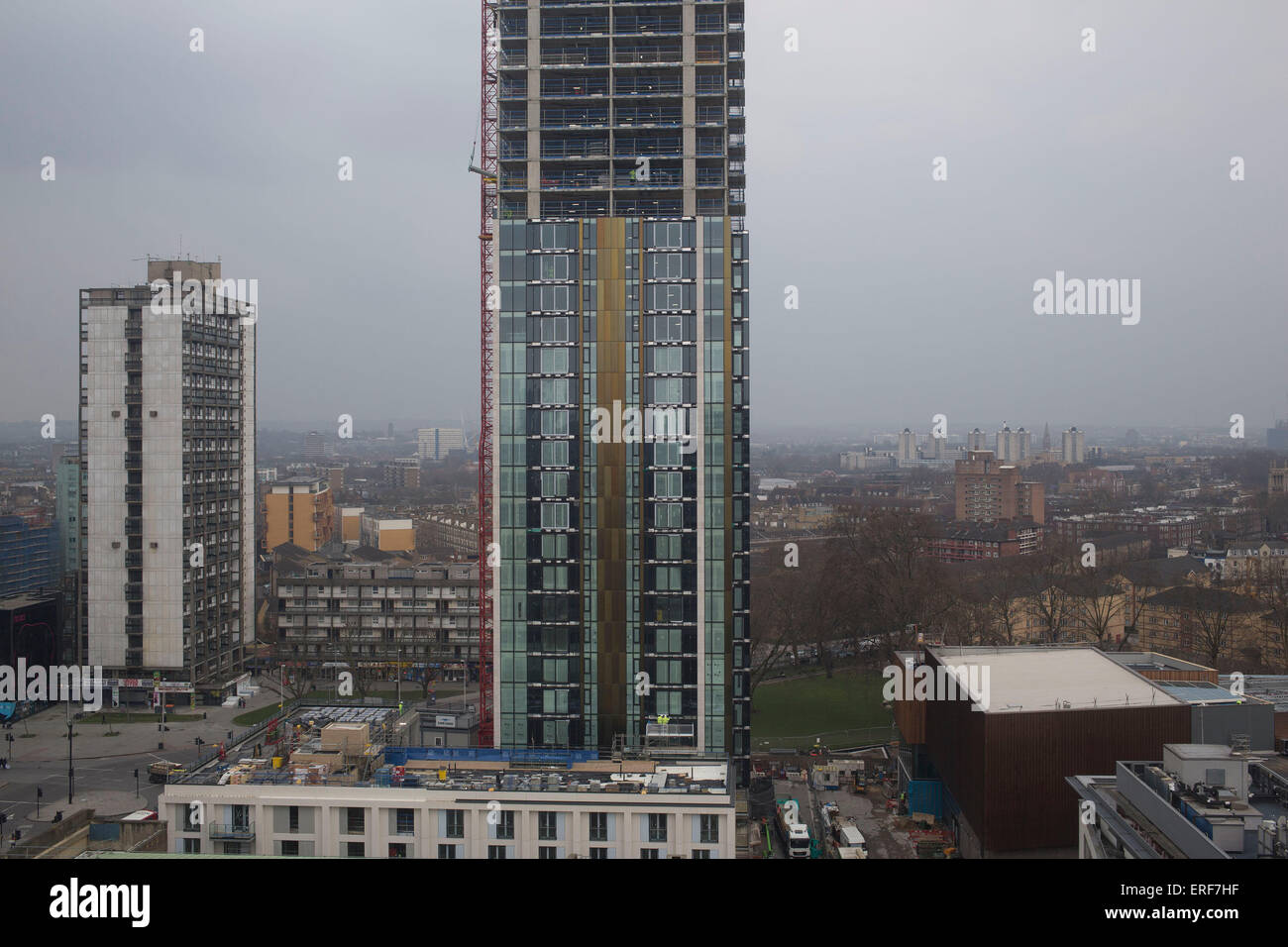 High view of new tower blocks being built as part of the redevelopment ...