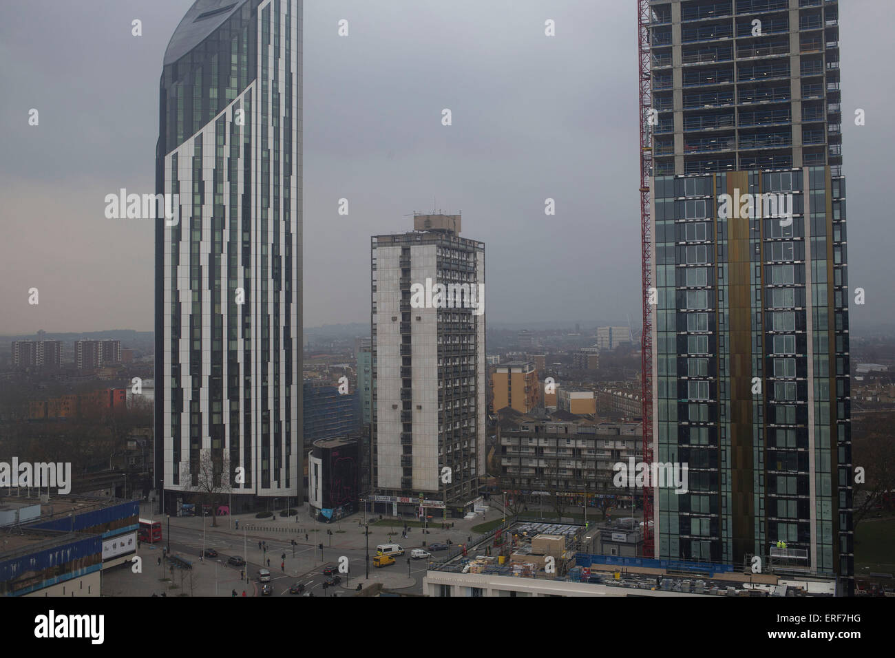 High view of new tower blocks being built as part of the redevelopment ...