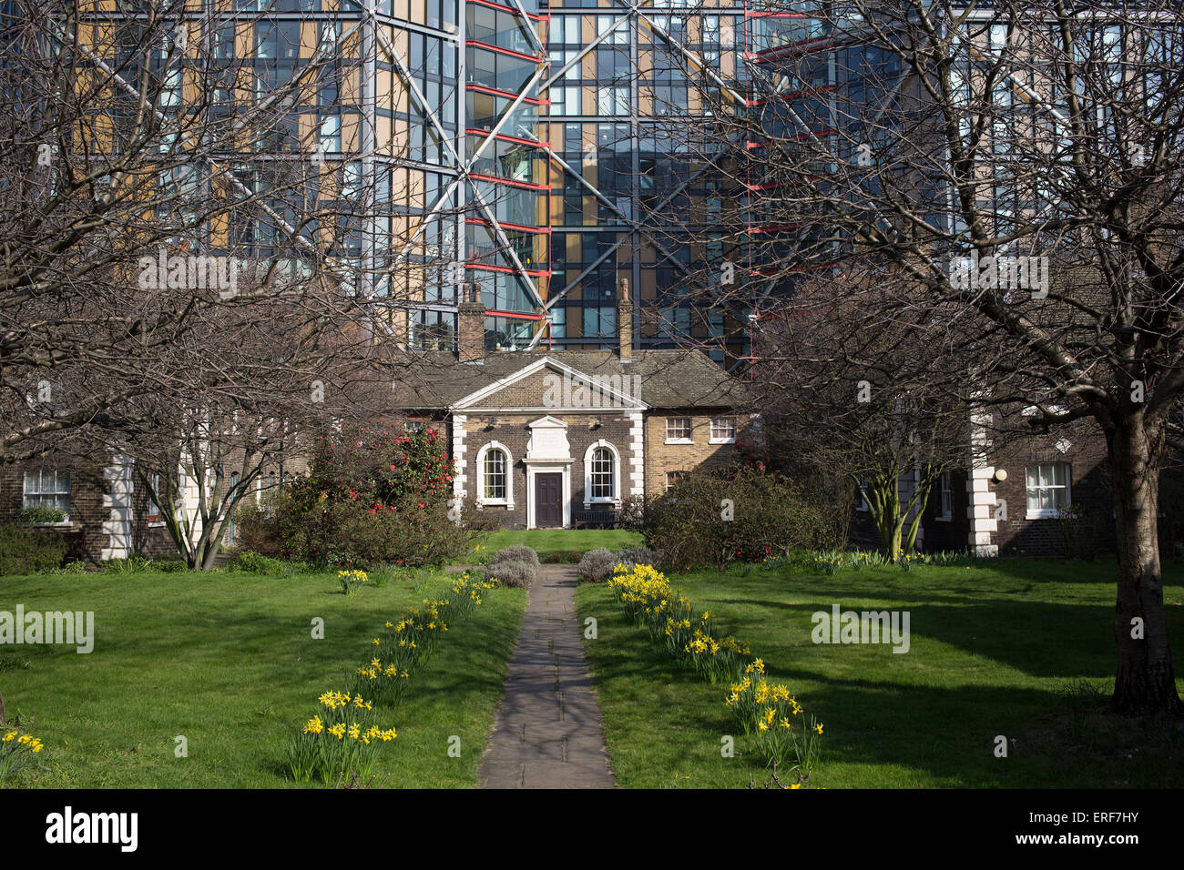 Hopton's Almshouses, Hopton Street, Southwark, London, UK. Tall glass ...