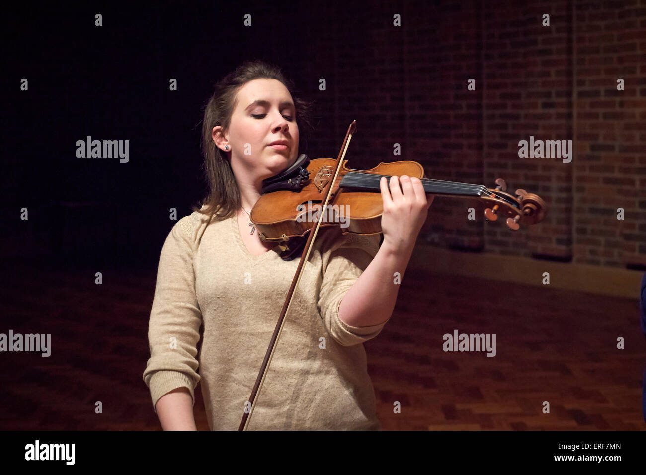 Classical violinist Chloe Hanslip photographed during sound checks ...