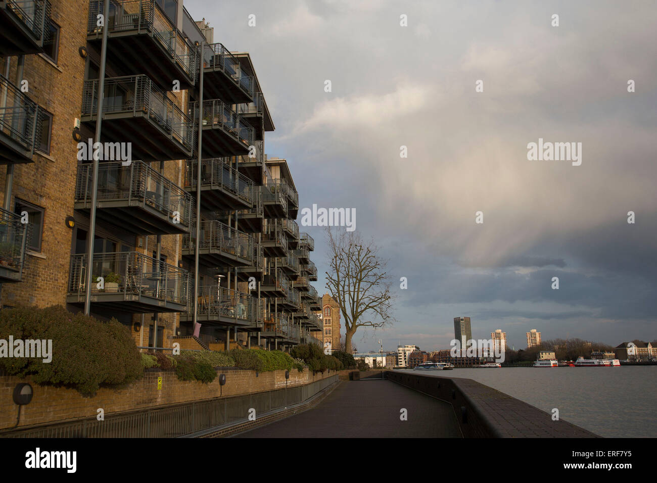 Luxury riverside flats in Wapping London, UK. Wharf buildings on ...
