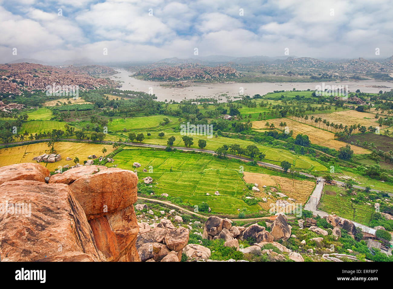 Hampi ancient indian city ruins from viewpoint. Karnataka, India Stock ...