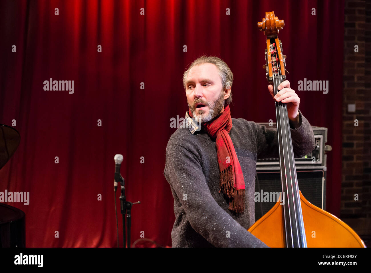 Reid Anderson on double bass during sound check with The Bad Plus at ...
