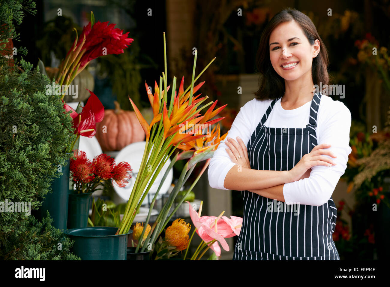 Portrait Of Female Florist Outside Shop Stock Photo - Alamy
