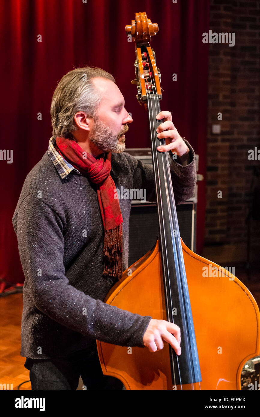 Reid Anderson on double bass during sound check with The Bad Plus at ...