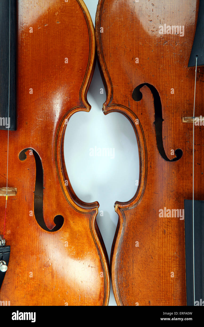 Two violin bodies close up, graphic image. Baroque and classical ...