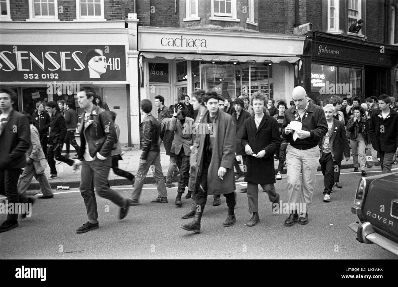 Group Of Punks Marching In The Kings Road London Uk In 1979 Stock