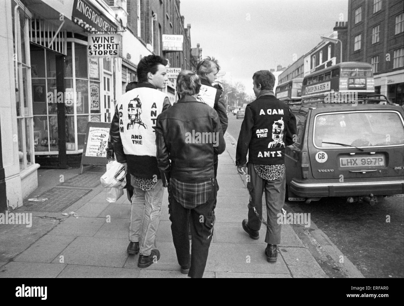 Three Punk boys walking in the King's Road, London, UK, in 1979. Two of ...
