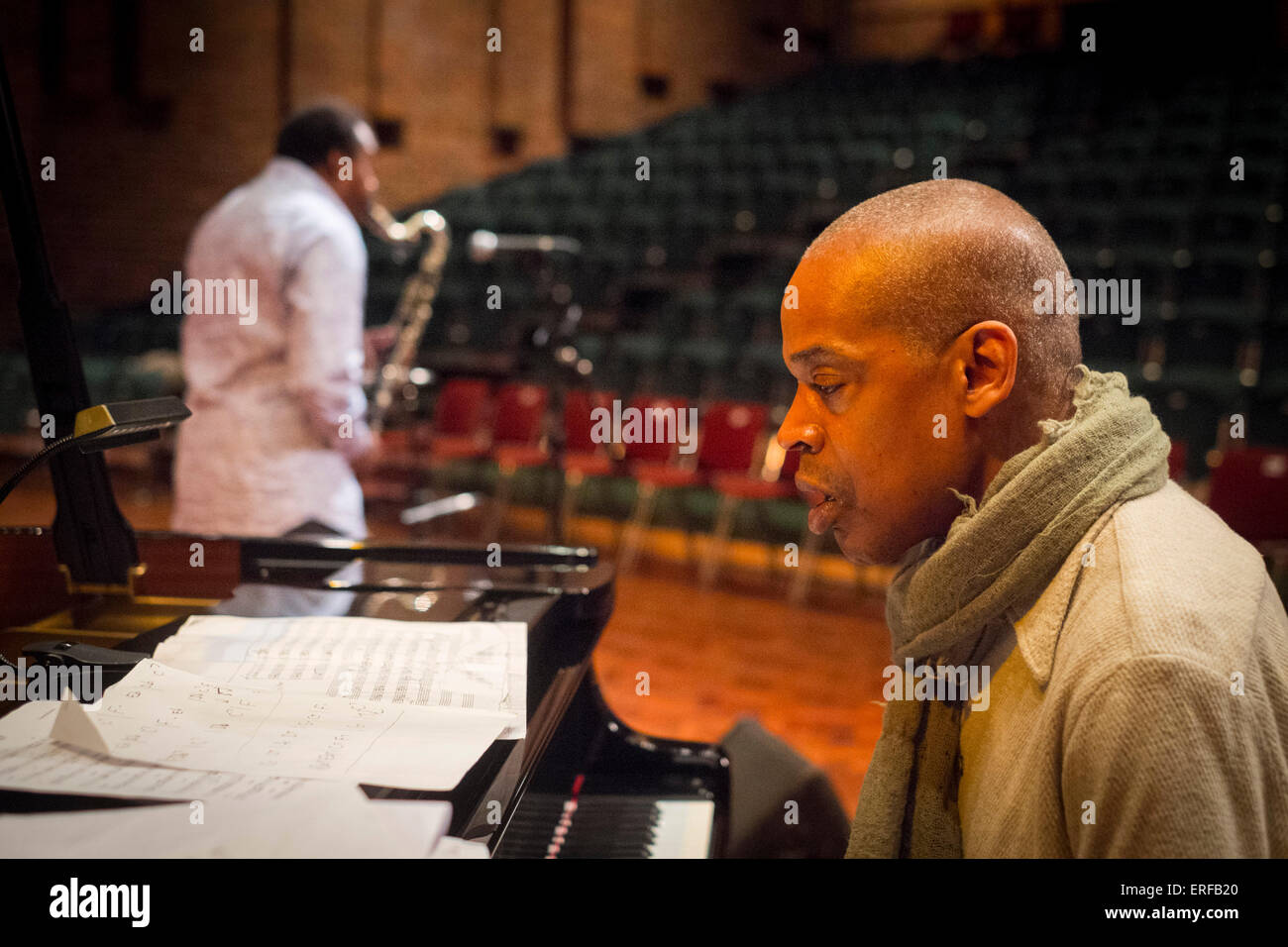 Thornton Hudson Jr. playing piano during sound checks with The David ...