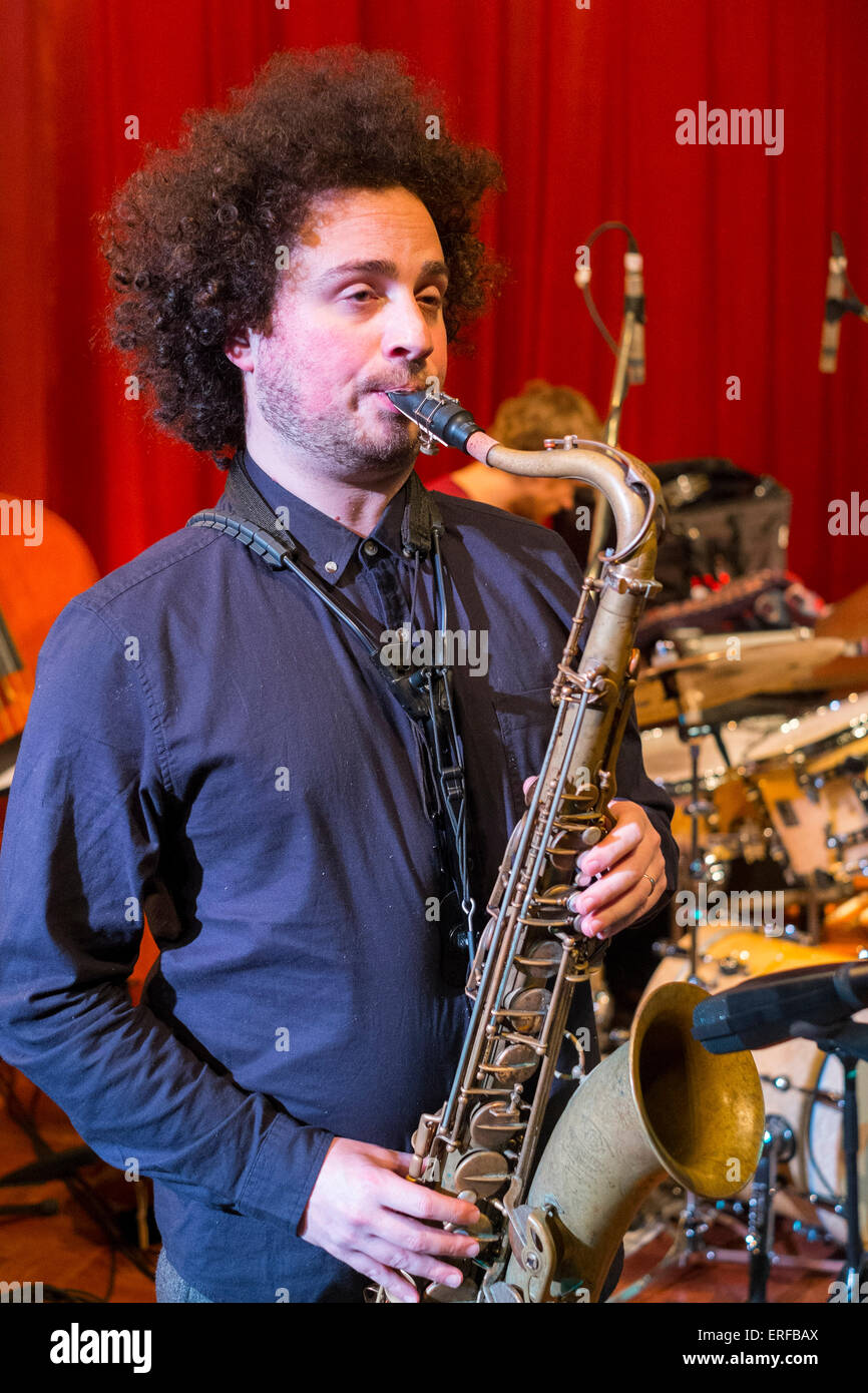 Saxophonist is Adam Waldmann leader of the Kairos 4tet during sound ...