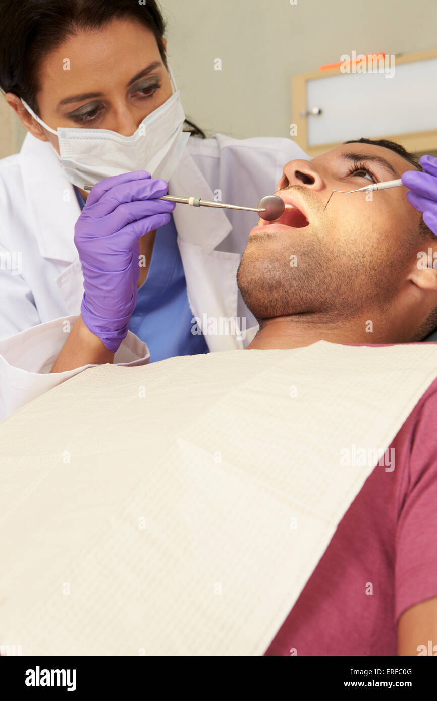 Man Having Check Up At Dentists Surgery Stock Photo - Alamy