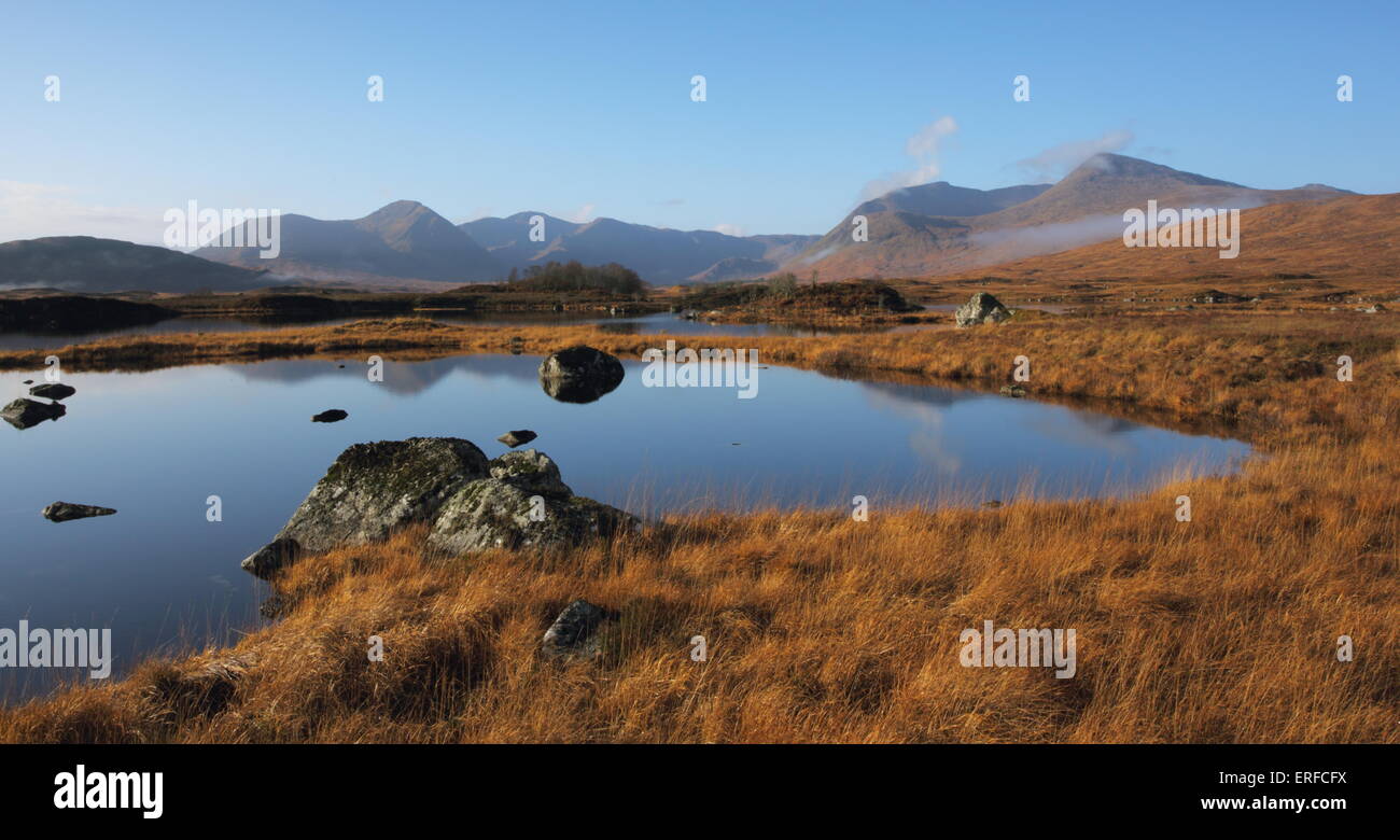Clach Leathad and Meall a’ Bhuiridh from Loch Ba on Rannoch Moor Stock ...