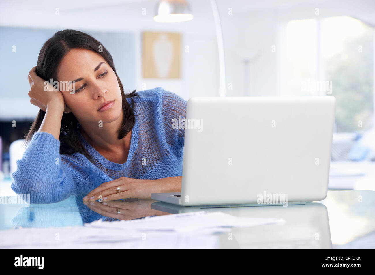 Stressed Woman Working At Laptop In Home Office Stock Photo - Alamy